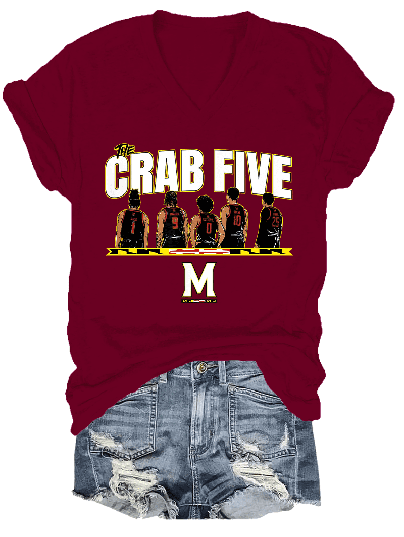 Crab Five Lineup - Maryland Basketball V-Neck T-Shirt Crab Five Lineup ...
