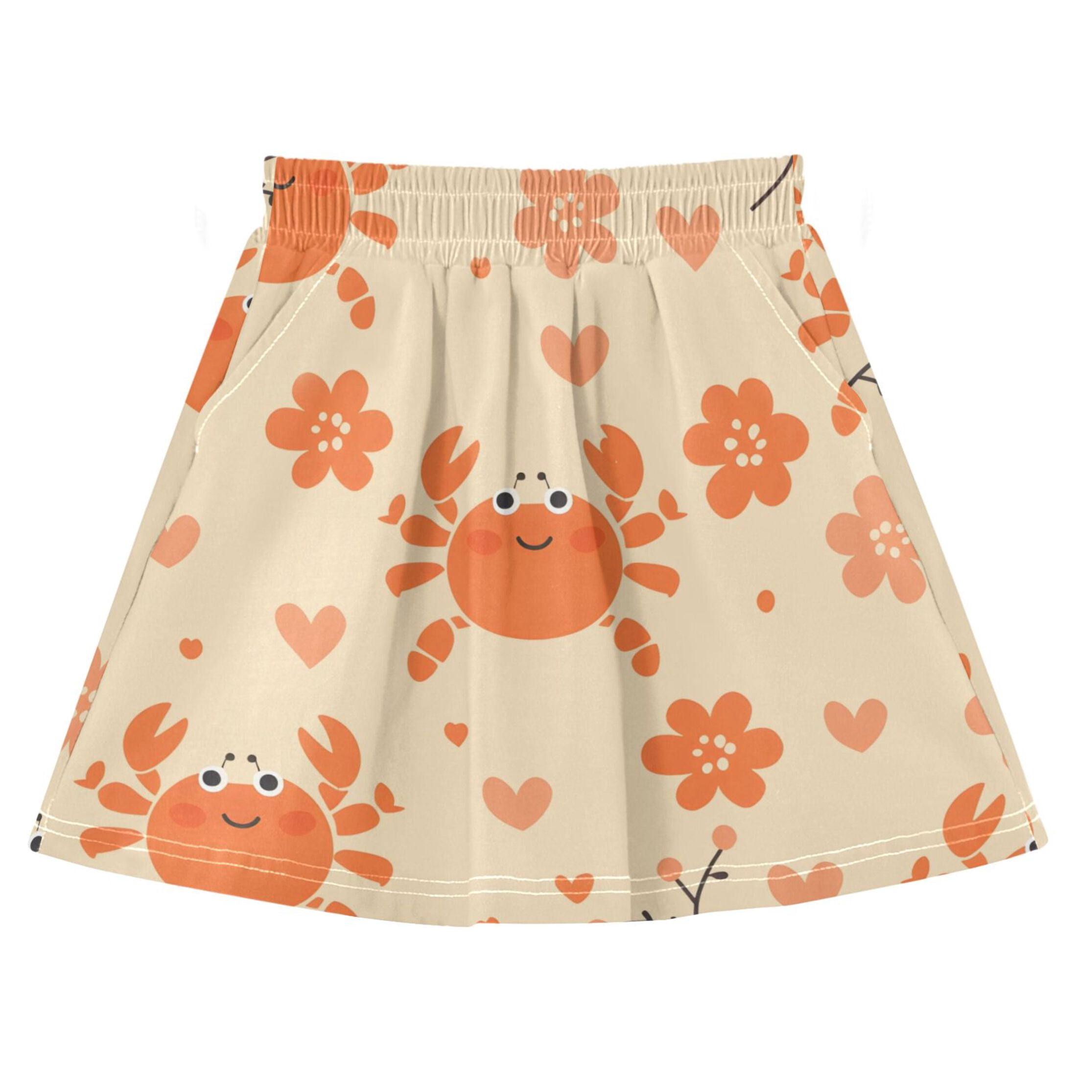 Crab Flower Orange Pattern Cotton Skirt Built-in Liner Elastic A-Line ...
