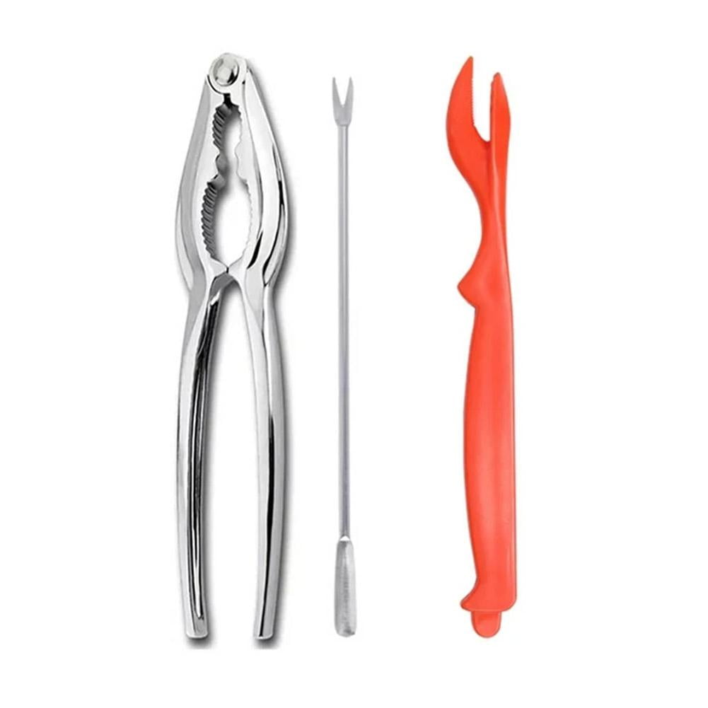 3 Pcs Steel Seafood Cracker Set Crab And Lobster Opener Meat Picks