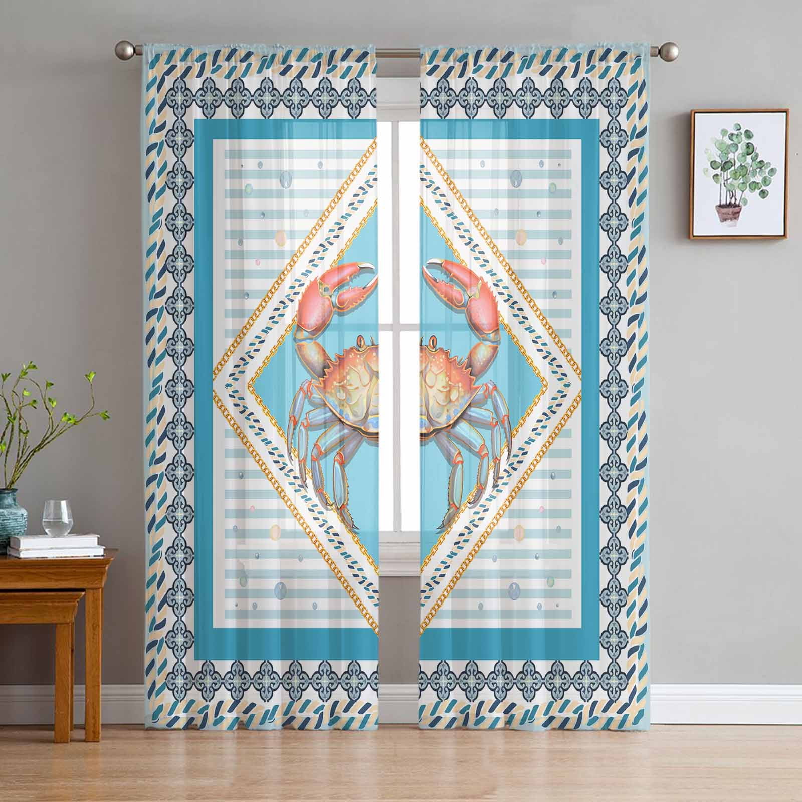 Crab Metal Striped Chain Rope Sheer Curtains for Living Room Kitchen ...