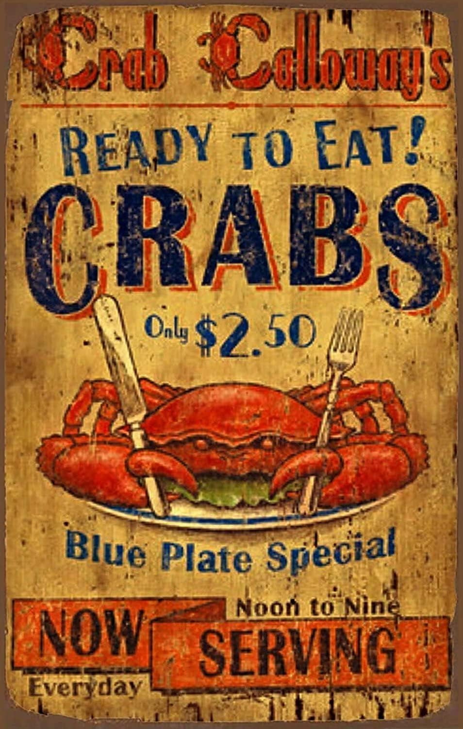 Crab Metal Tin Sign Blue Plate Special Ready to Eat Poster Wall Decor ...