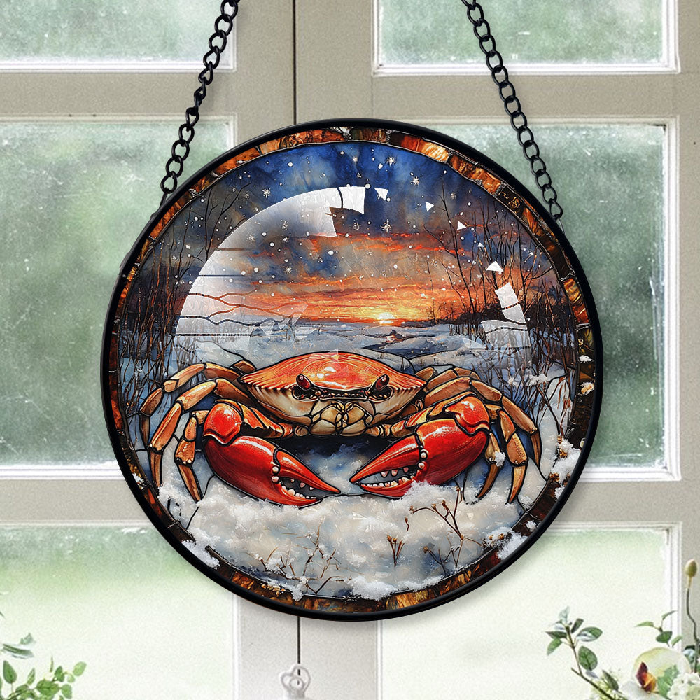 Crab Ornament Christmas 2025, Crab Stained Glass Window Hanging ...