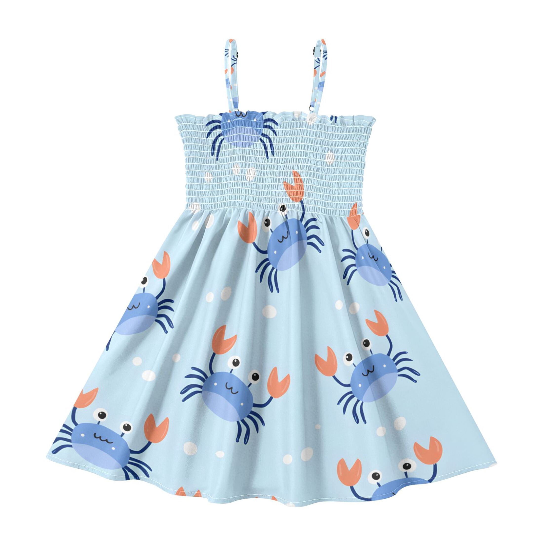 Crab Pattern Girls' Casual Dresses 2Y-8Y Sleeveless Ruffle Neck for ...