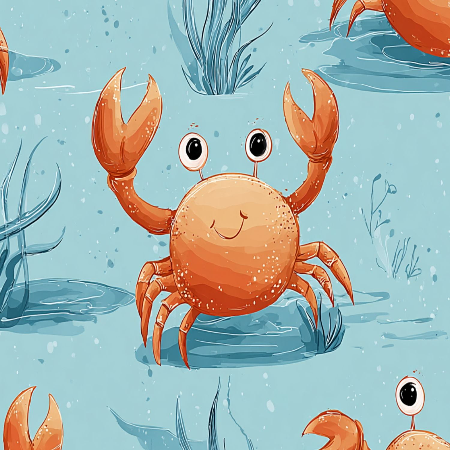 Crab Peel and Stick Wallpaper 23.6in x 9.8ft Cute Cartoon Crab Orange ...