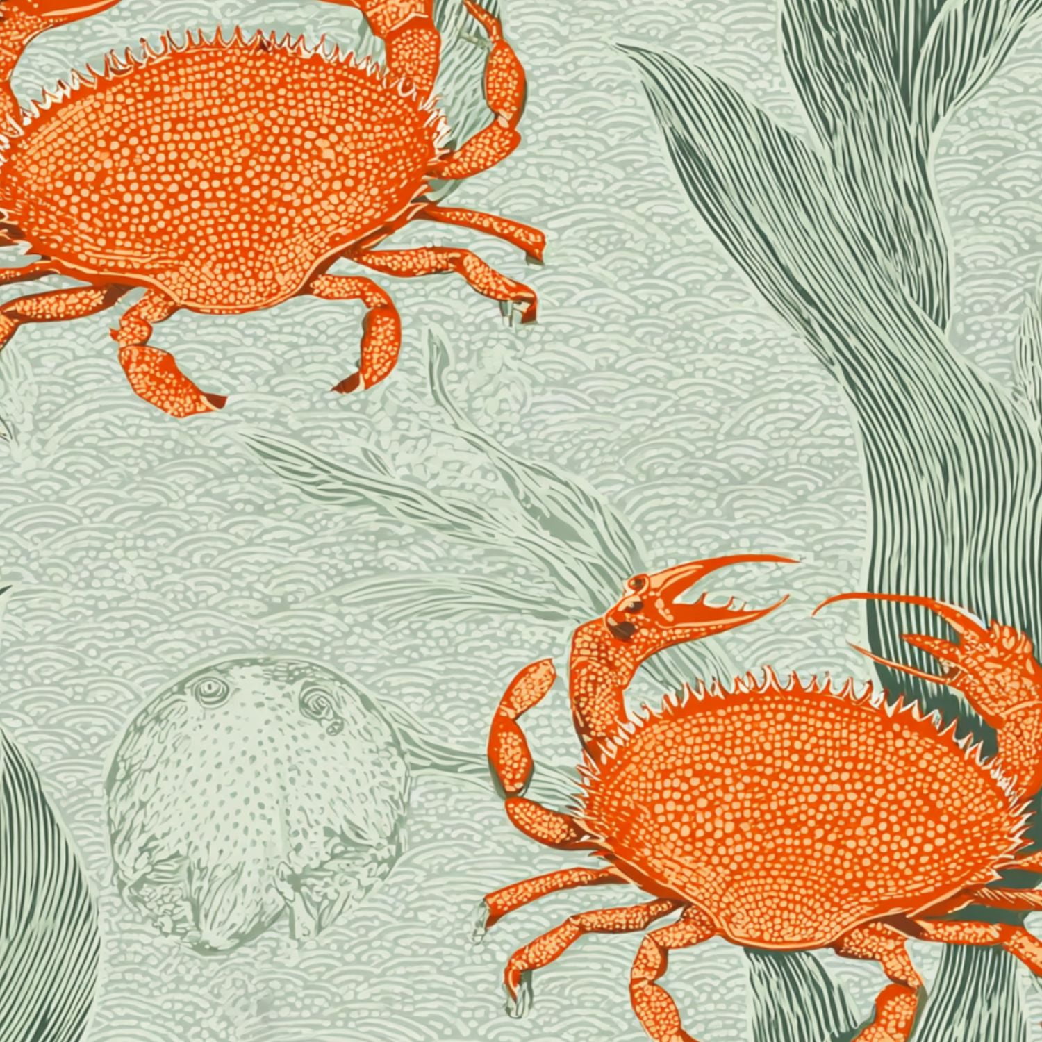 Crab Peel and Stick Wallpaper 23.6in x 9.8ft Whimsical Crab Fish Bold ...