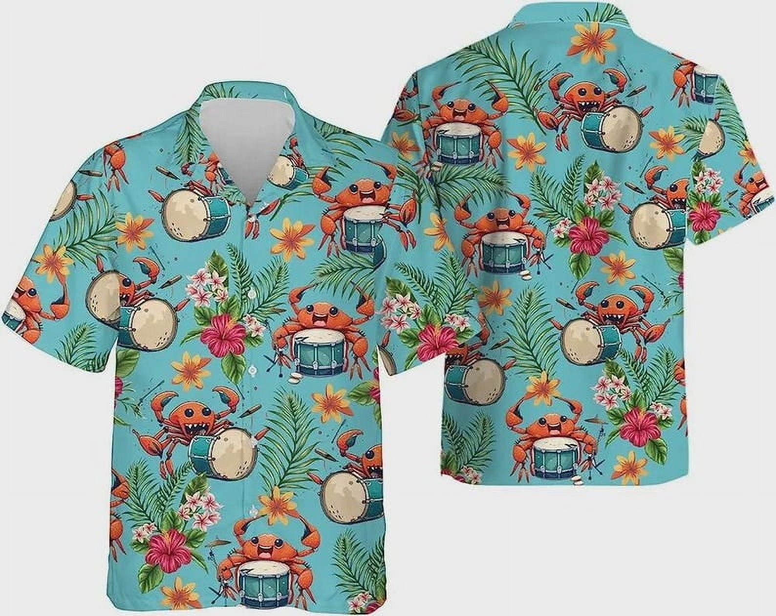 Crab Playing Drums Shirts, Summer Aloha Party Shirt for Men, Family ...