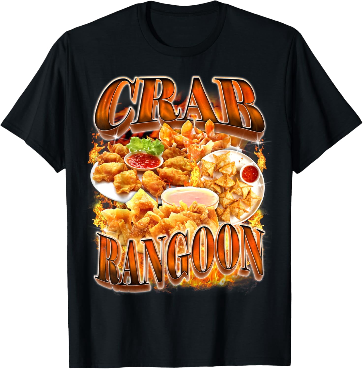 Crab Rangoon Meme Bootleg Rap Style 90s Vintage Funny 1990s T-Shirt Tee ...