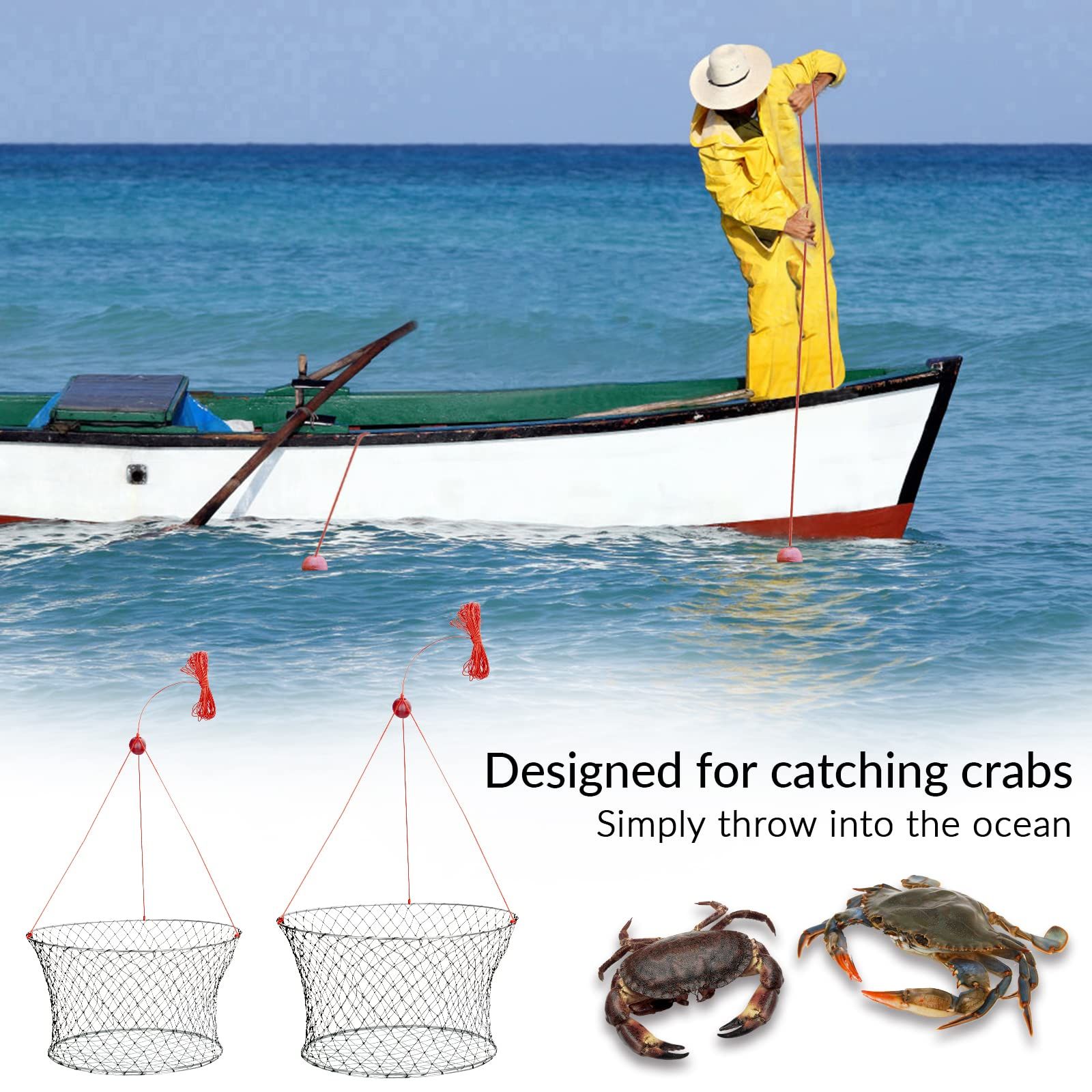 Crab Ring Trap Bait with Crab Gague Measure and Bait Clip Crab Net ...