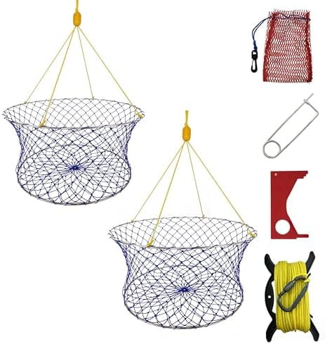 Crab Ring Trap Kit – Stainless Steel Crab Net with 100ft Rope, Bait Bag ...