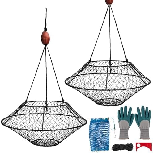 Crab Ring Trap Net, Crabbing Trap Kit 24"/32" Hoop, Portable Folded ...