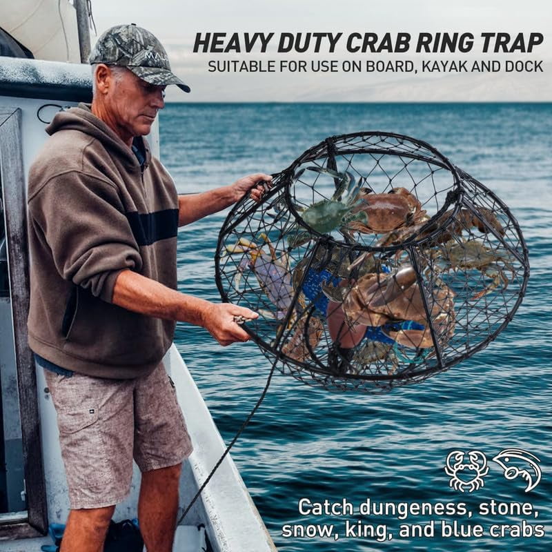 Crab Ring Trap Net, Crabbing Trap Kit 24"/32" Hoop, Portable Folded ...