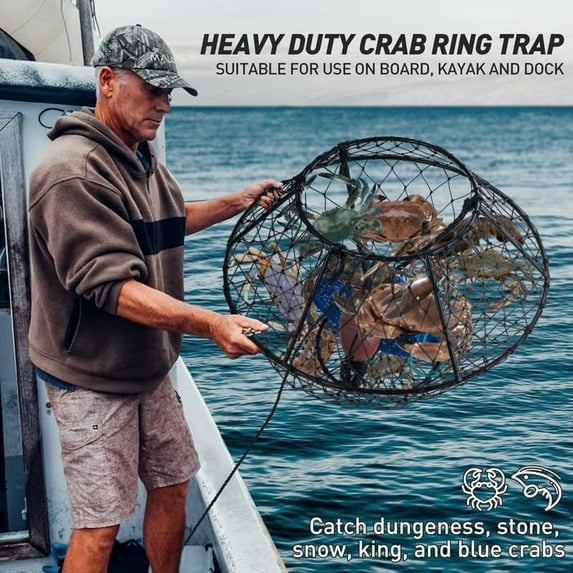 Crab Ring Trap Net, Crabbing Trap Kit 24"/32" Hoop, Portable Folded ...