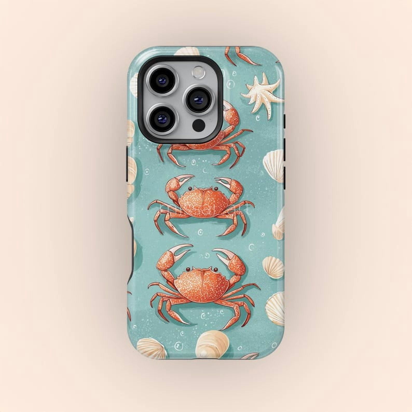 Crab Seashell Beach Design Phone Case for iPhone 11 12 13 14 15 16 Pro ...