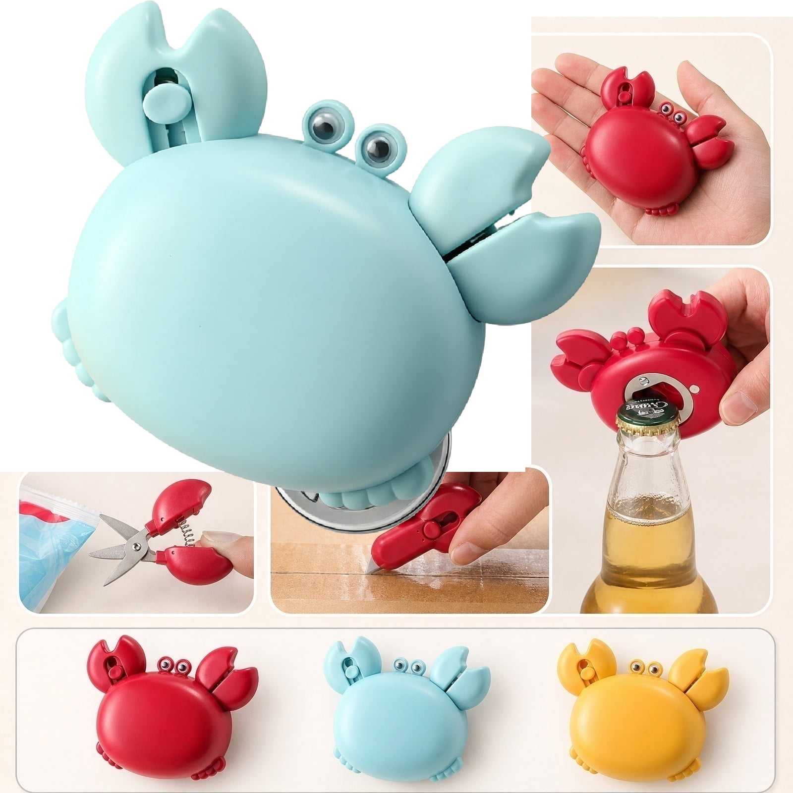 Crab Shaped 4 in 1 Multi Tool Opener Magnetic Fridge Magnet Beer Bottle ...