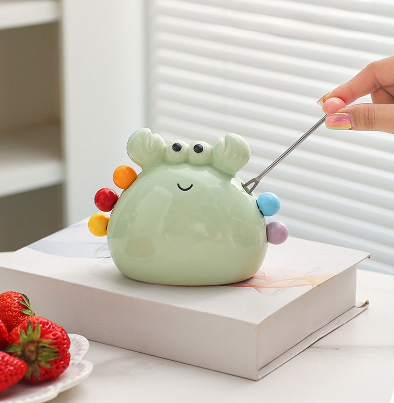 Crab Shaped Fruit Fork Set with Ceramic Holder - Stainless Steel ...