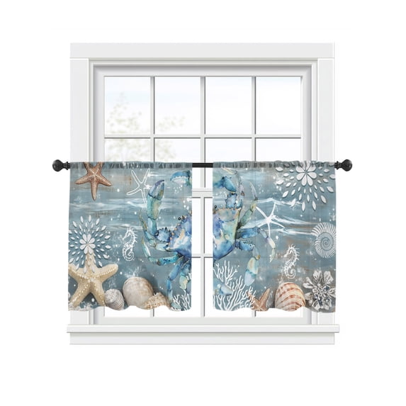 Crab Sheer Curtains 45 inches Long, Coral Starfish Light Filtering ...
