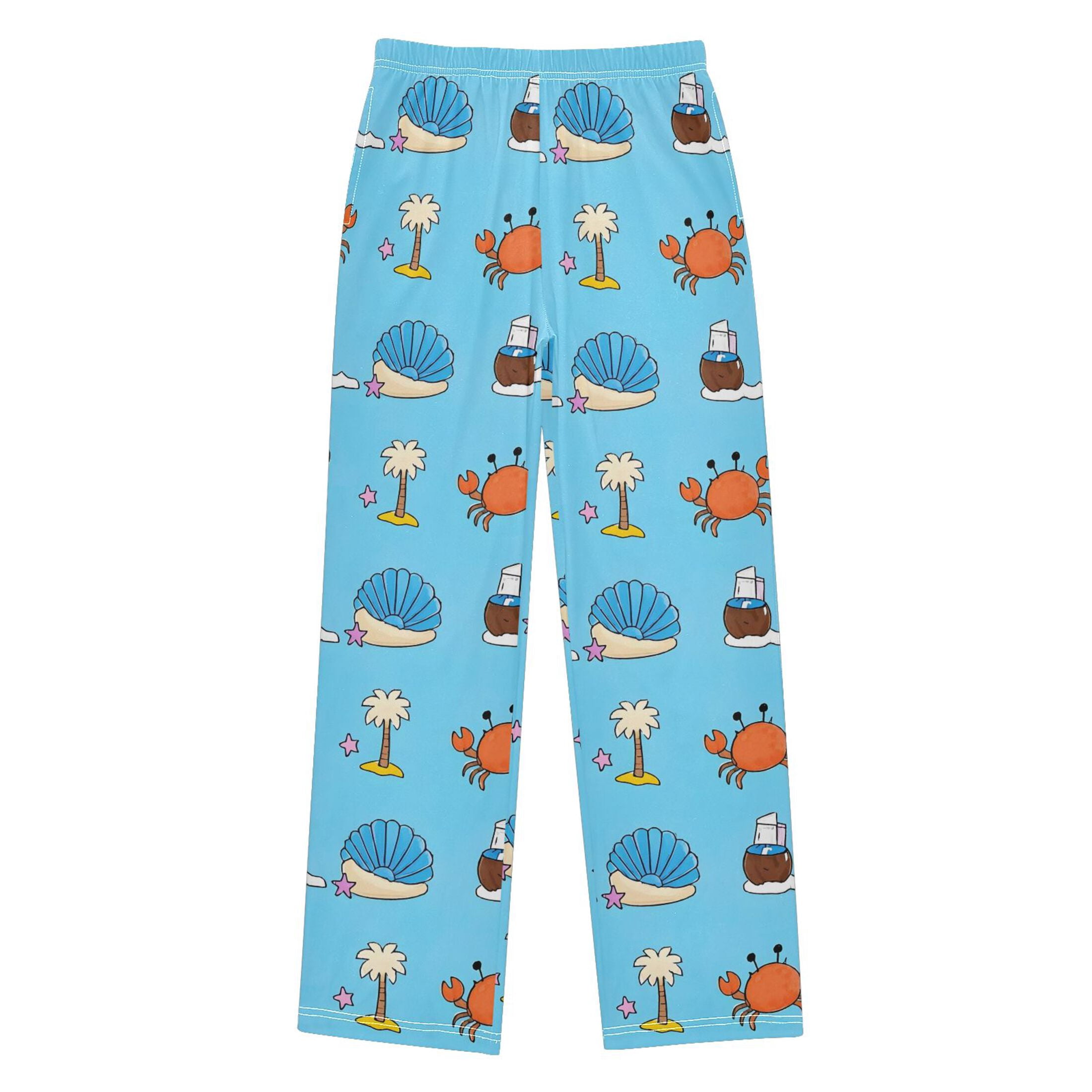Crab Shell Coconut Tree Pattern Pajama Pants Soft Lightweight Lounge ...
