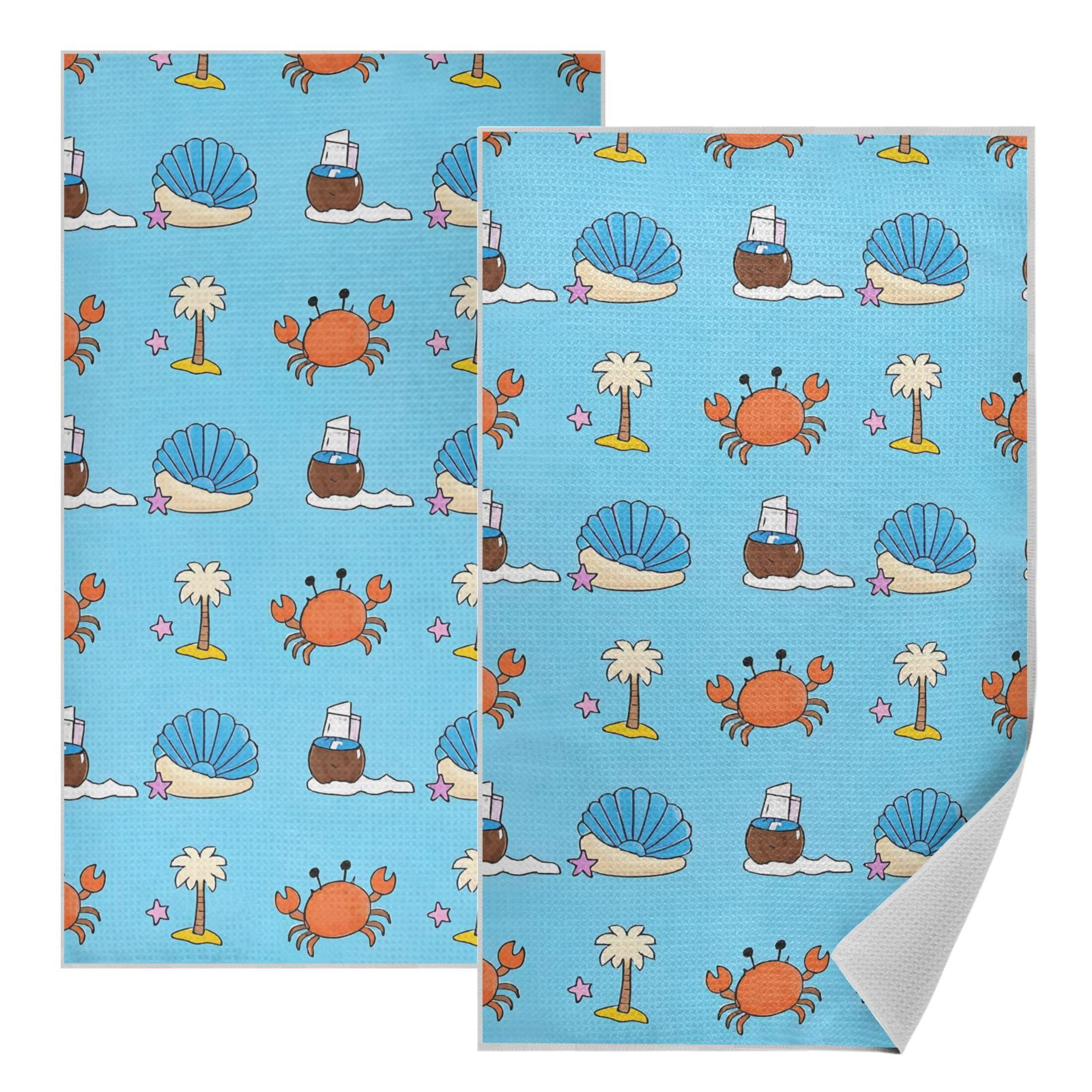 Crab Shell Coconut Tree Pattern Waffle Kitchen Towels 18x30 in Soft ...