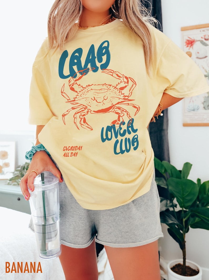 Crab Shirt, Food Tshirt, Retro Graphic Tee, Summer Shirt, Foodie T ...