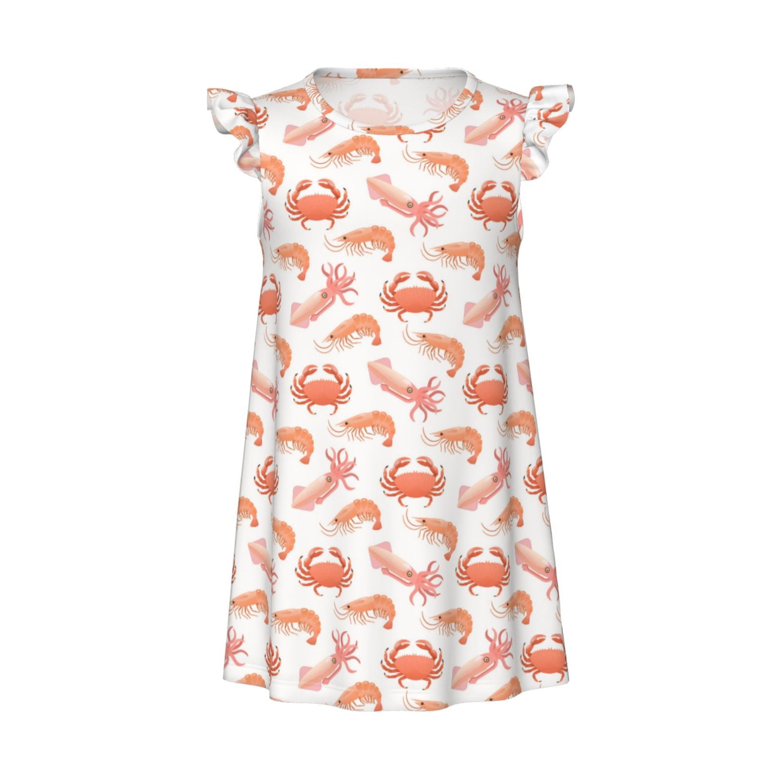 Crab Squid Shrimp Girls Nightgowns, Pajamas for Girls, Soft Flutter ...