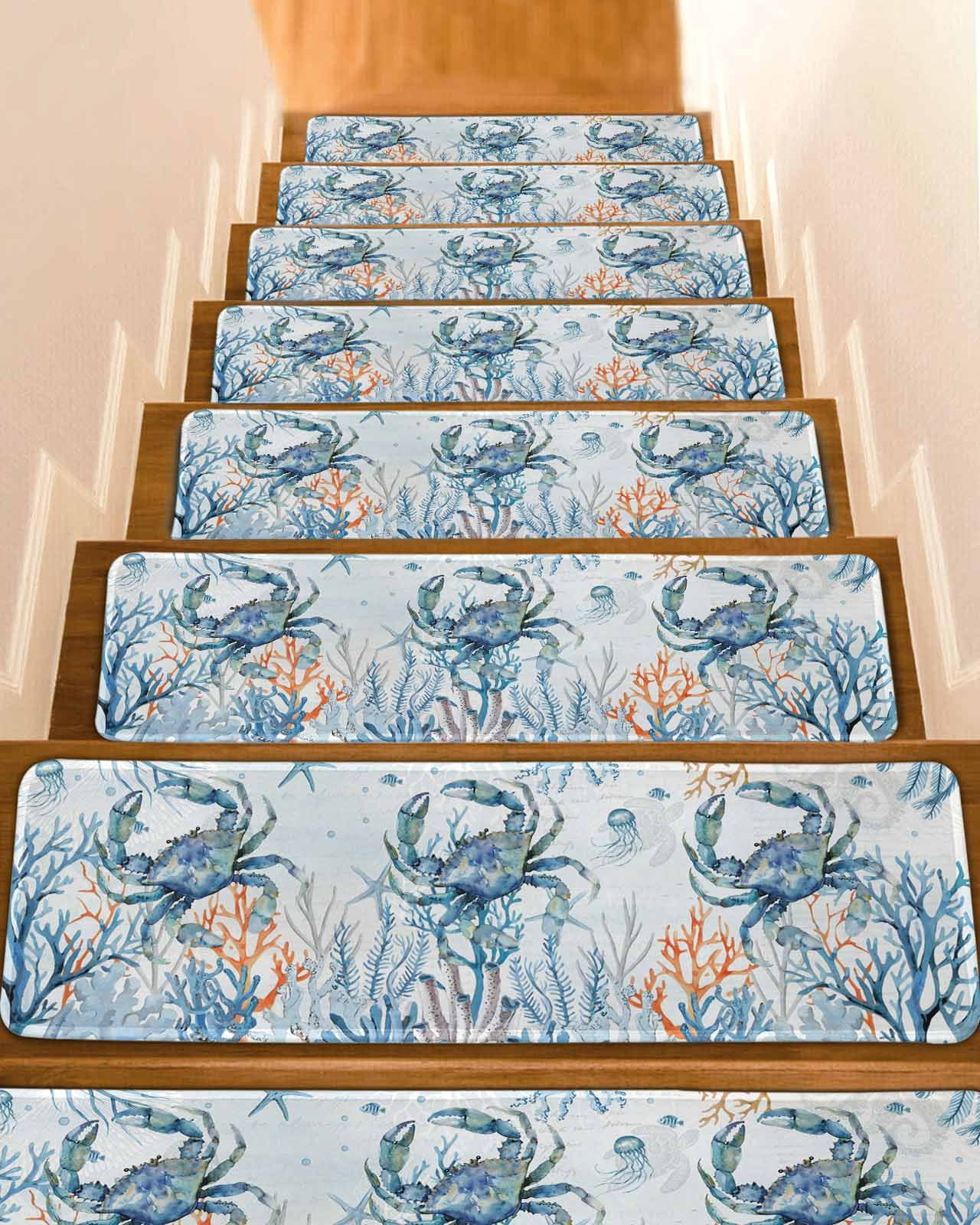 Crab Stair Treads for Wooden Steps Indoor Runner Rug Carpet, Blue ...
