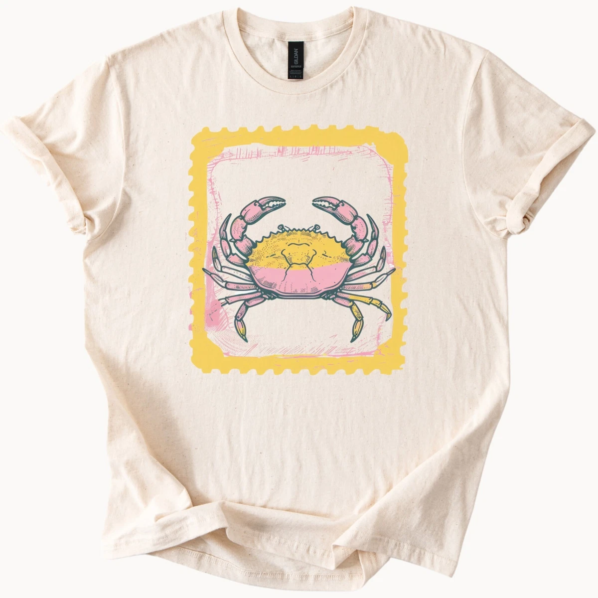 Crab Stamp Tee Ocean Coastal Graphic T Shirt, Vintage T-Shirt - All ...