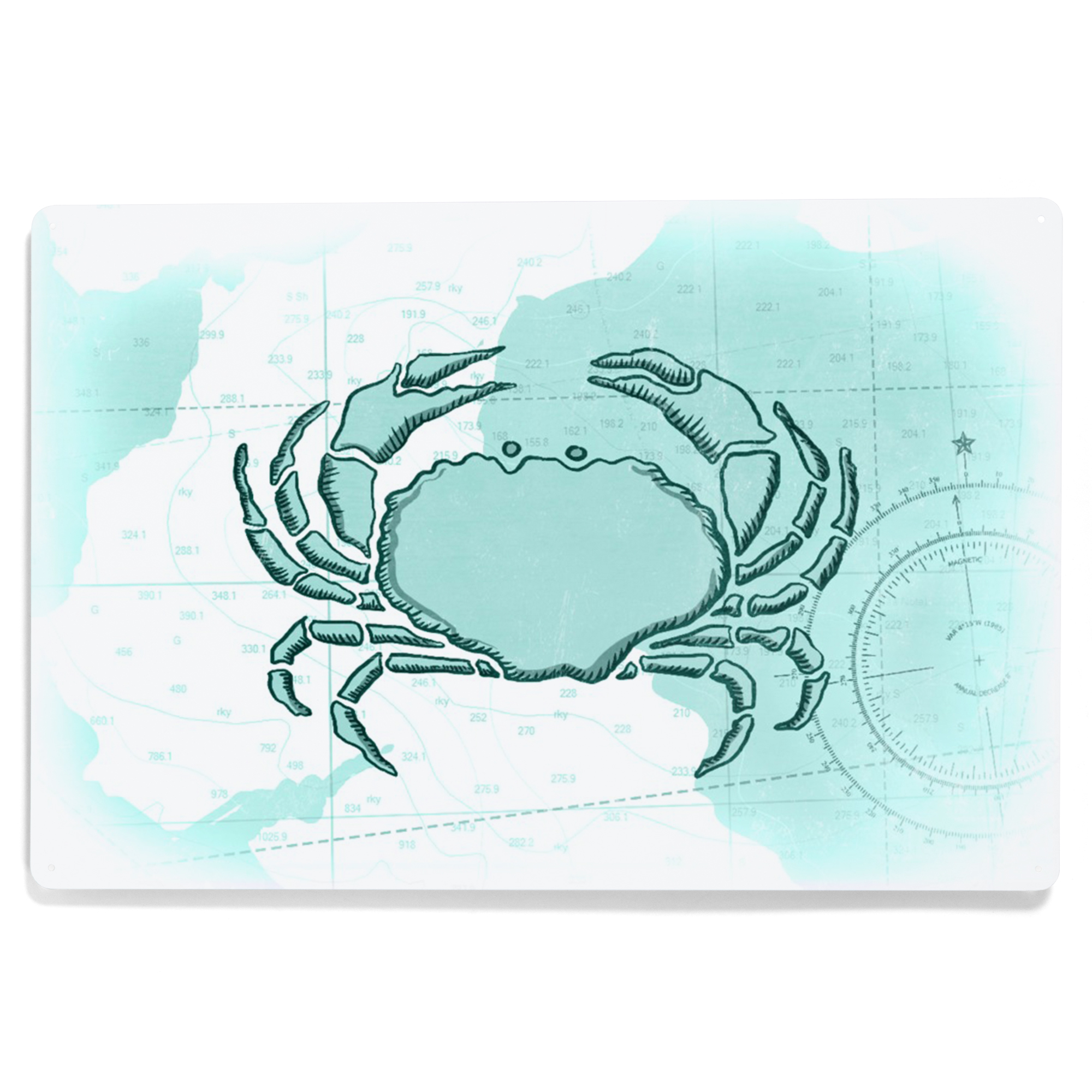 Crab, Teal, Coastal Icon (12x18 Aluminum Art, Indoor Outdoor Metal Sign ...