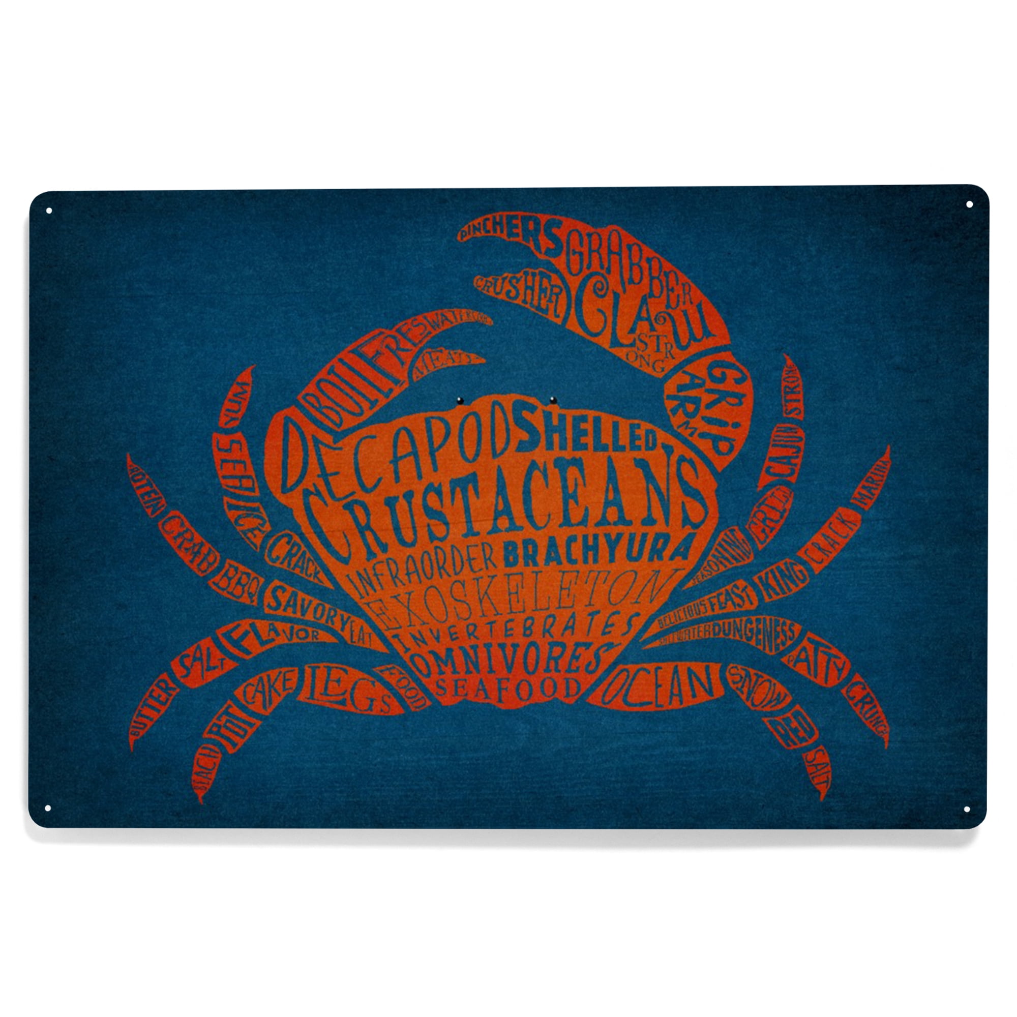 Crab, Typography (12x18 Aluminum Art, Indoor Outdoor Metal Sign Decor ...