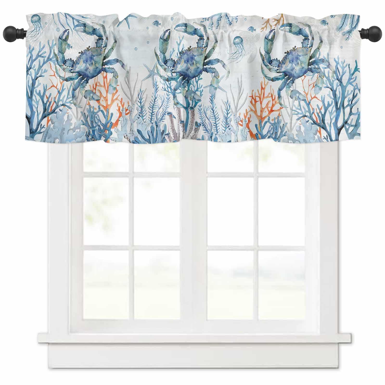 Crab Valance for Windows Blue Ocean World Coral Window Treatment ...