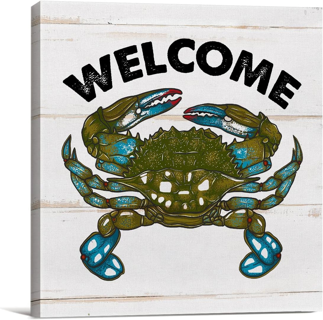 Crab Welcome Wood Box Sign Desk Decor Beach Welcome Wooden Block Plaque ...