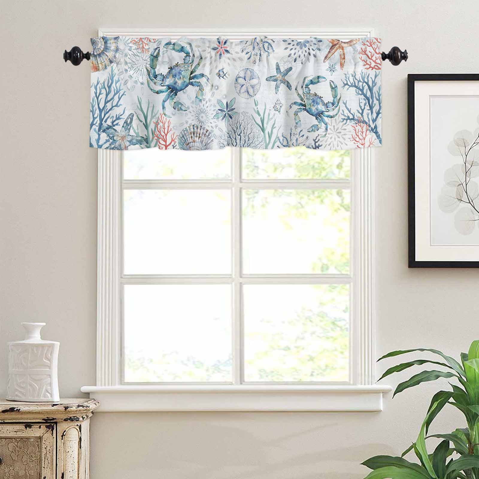 Crab Window Valances for Kitchen, Ocean Starfish Conch Summer Marine ...