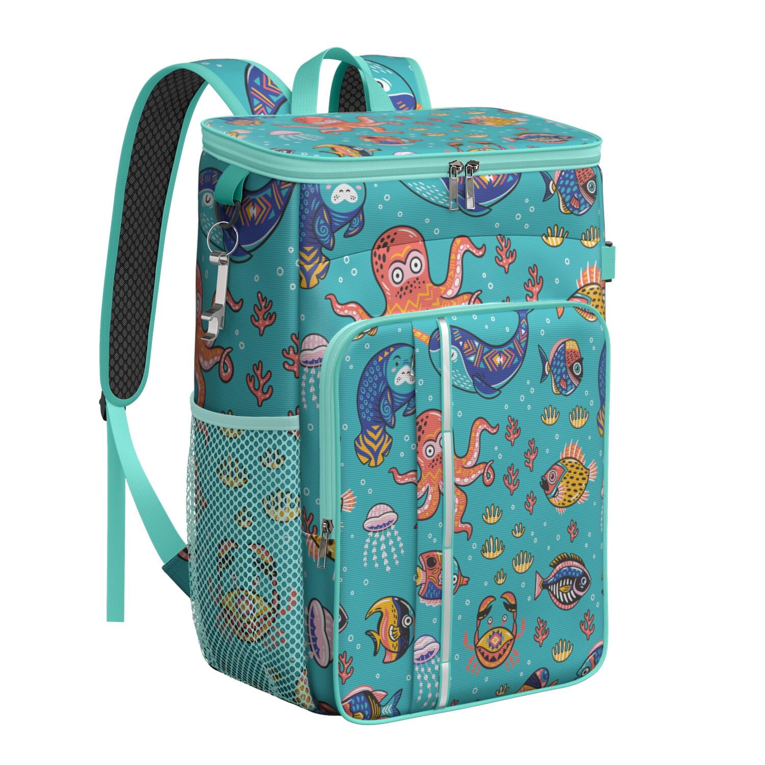 Crab and Marine Pattern Backpack Cooler, Insulated Leakproof Cooler Bag ...