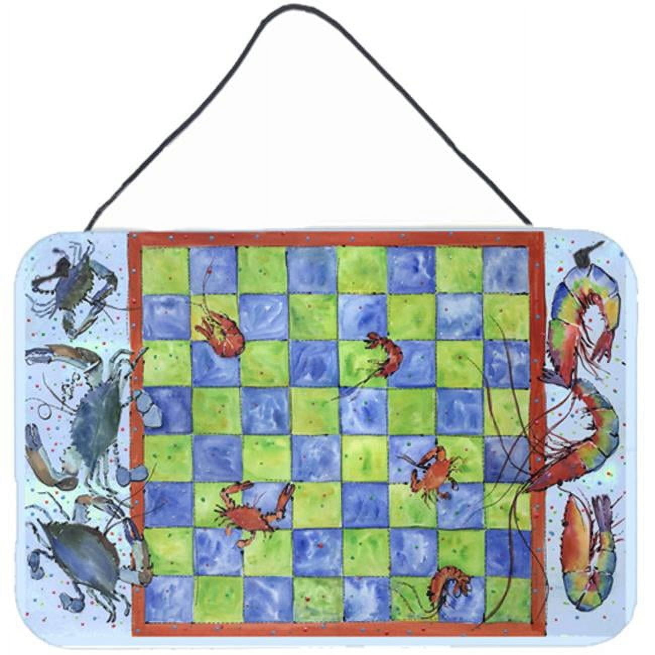 Crab and Shrimp Checkerboard Aluminium Metal Wall or Door Hanging Print ...