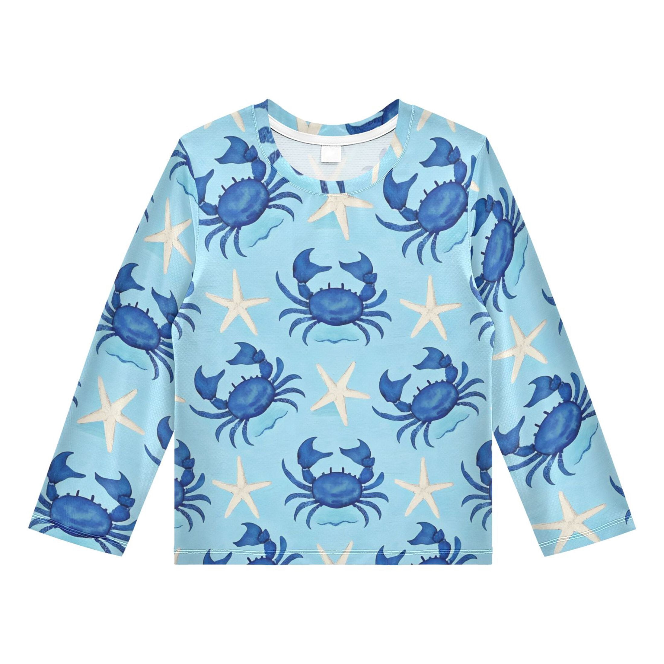 Crab and Starfish Pattern Boys' Rash Guard Shirts UPF 50 Plus Sun ...