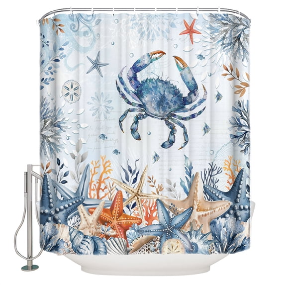 CrabCoastal Bathroom Shower Curtains with 12 Hooks Polyester Waterproof ...