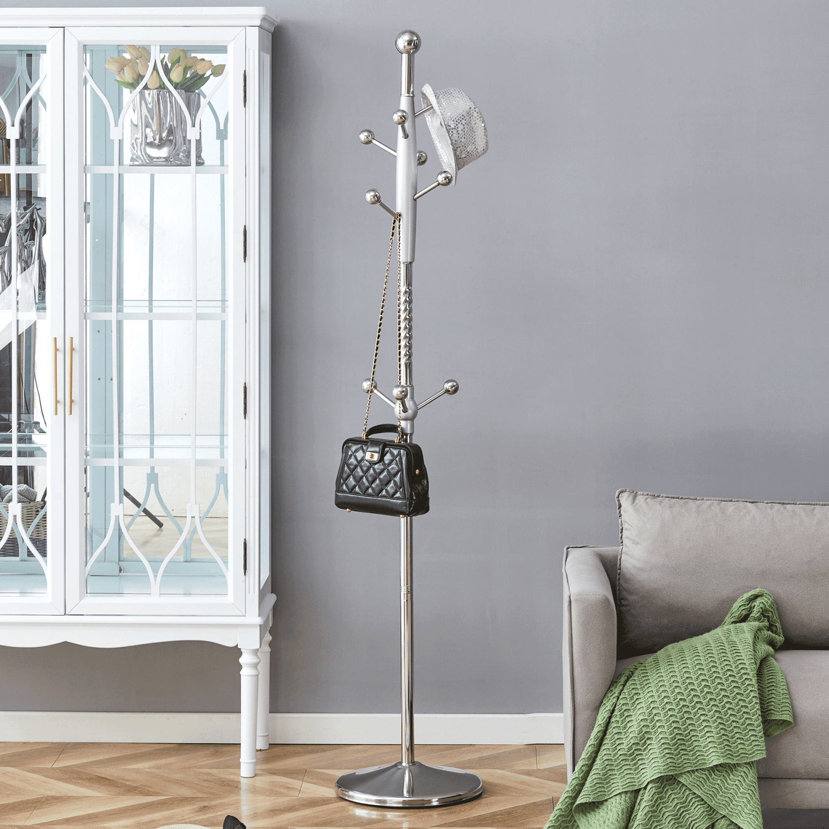 Crabapple Solid Wood Coat Rack with Key Tray and Stainless Steel Hooks ...