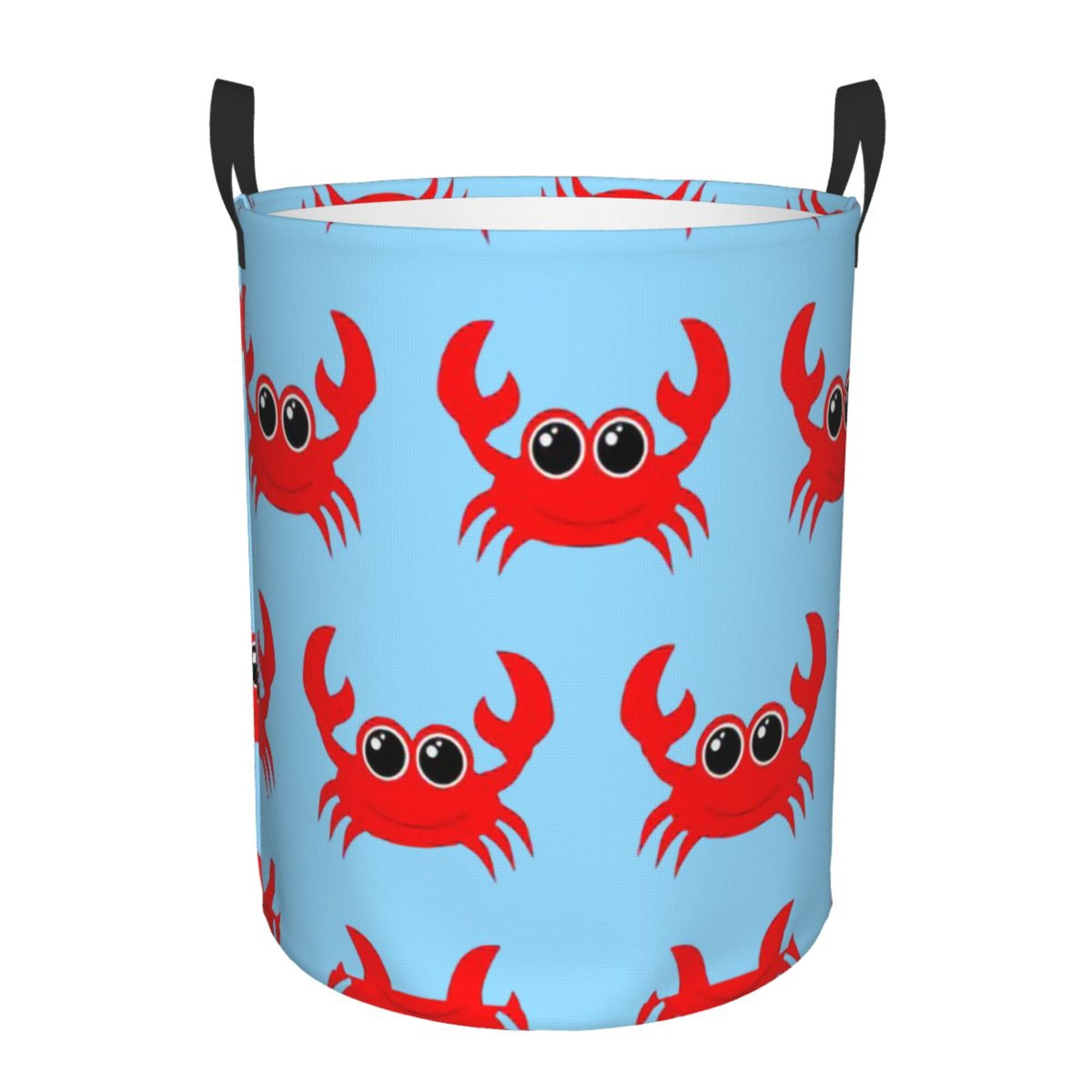 Crabby Crab Light Blue Circular Laundry Basket (With Handle) Waterproof ...