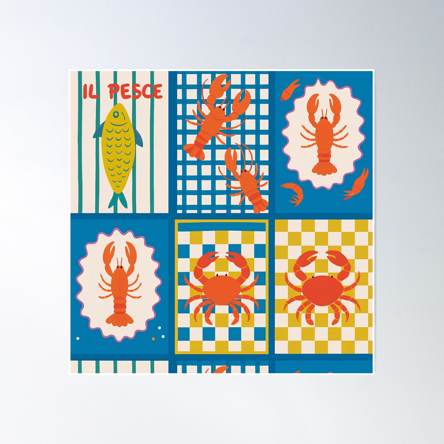 Crabby Summer – Retro Beach Crab Illustration Poster Wall Art, Modern ...