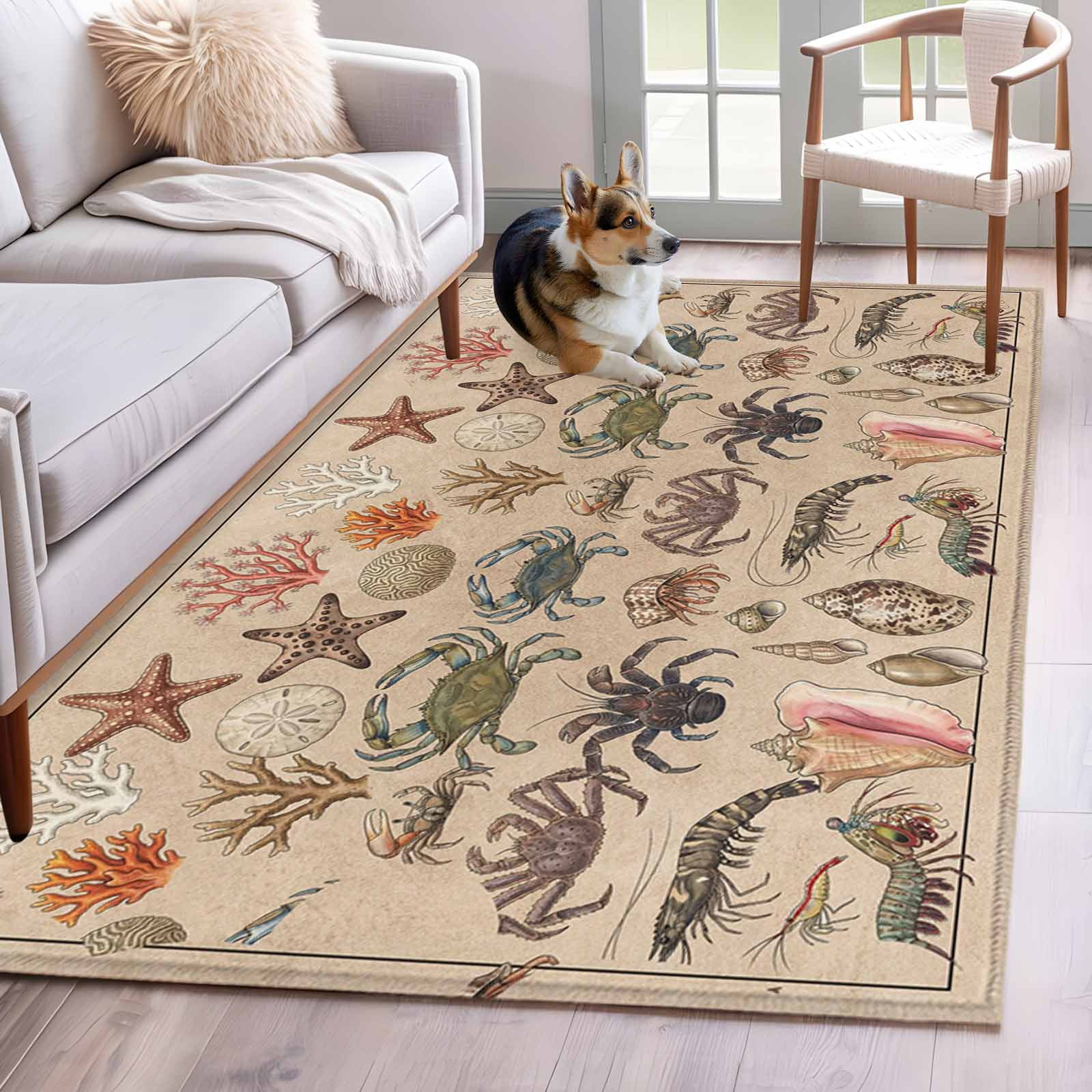 Crabs Area Rugs 3x5 ft Retro Sea Star Crab Shell Coral Linen Texture ...