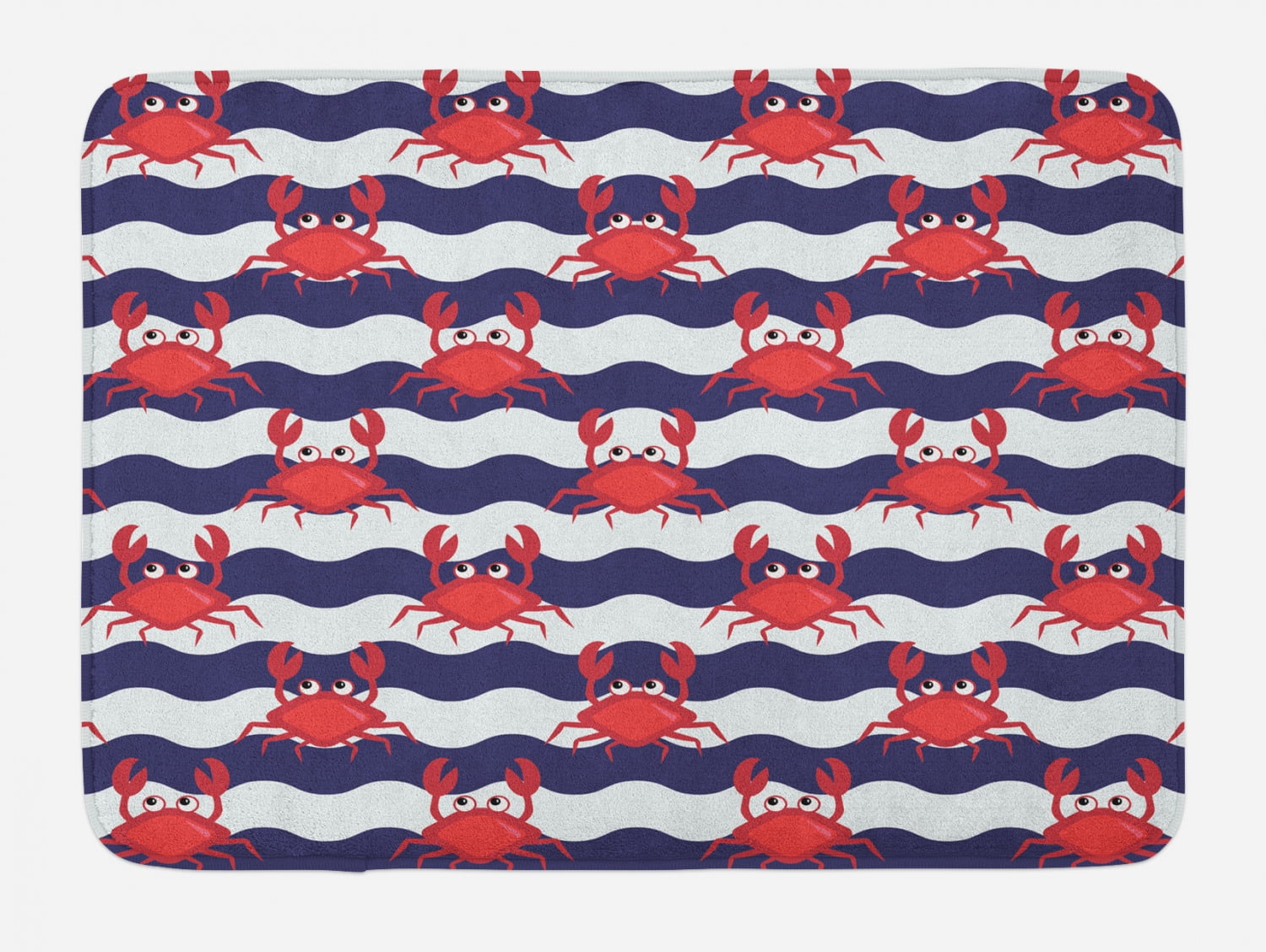 Crabs Bath Mat, Nautical Maritime Theme Cute Crabs on Striped ...