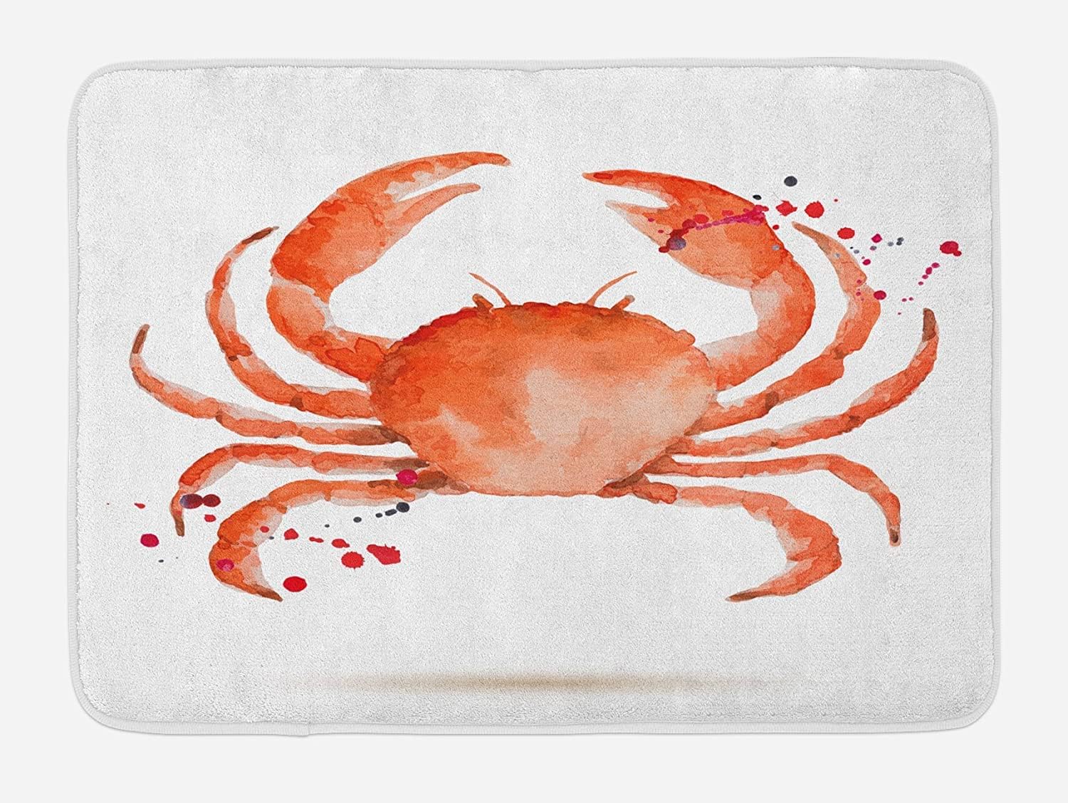 Crabs Bath Mat, Sea Animals Theme in Watercolor Style Effect a Big Crab ...