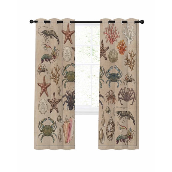 Crabs Blackout Curtains 72 Inch Length Retro Sea Star Crab Shell Coral ...