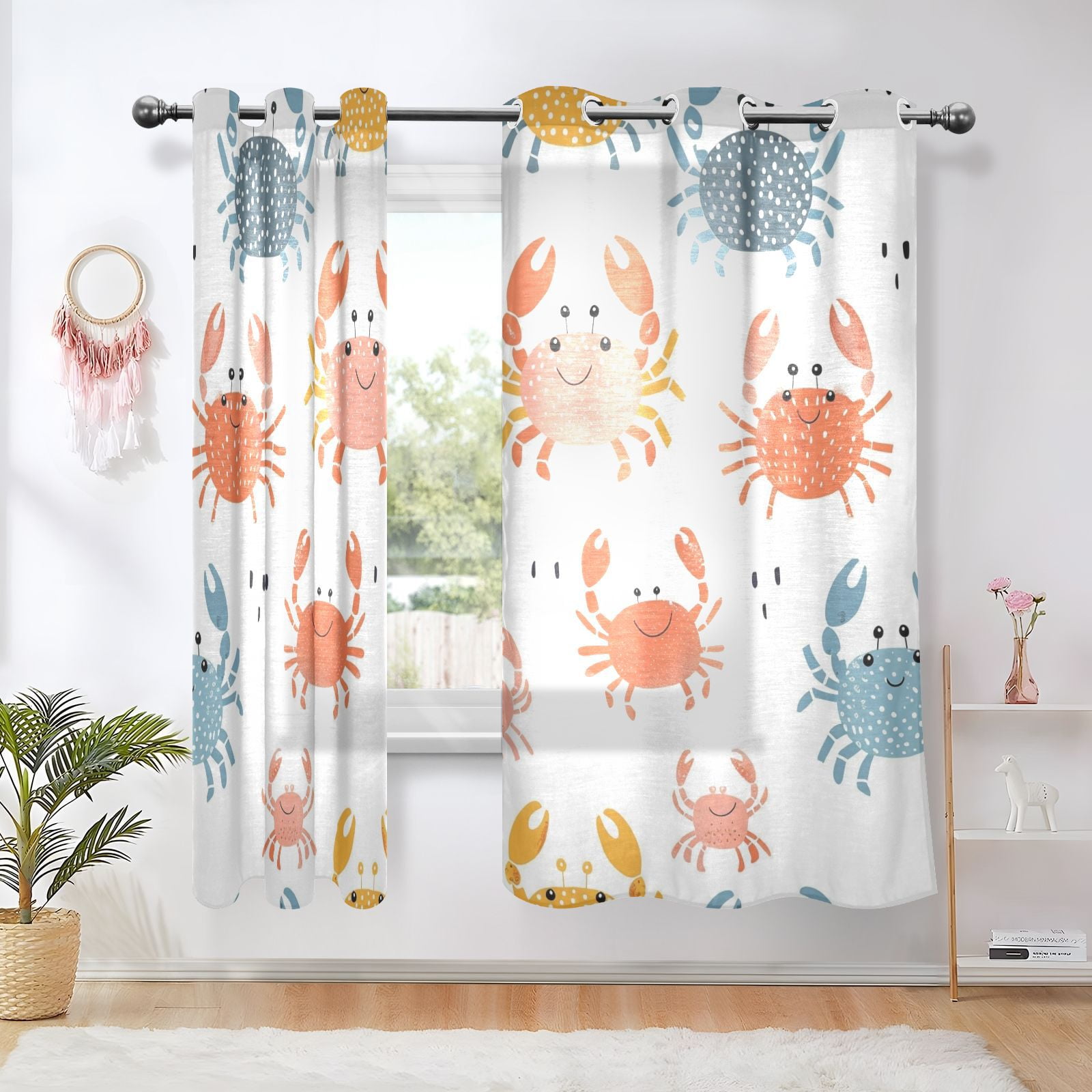 Crabs Blackout Curtains Thermal Insulation 63 inch Grommet for Bedroom ...