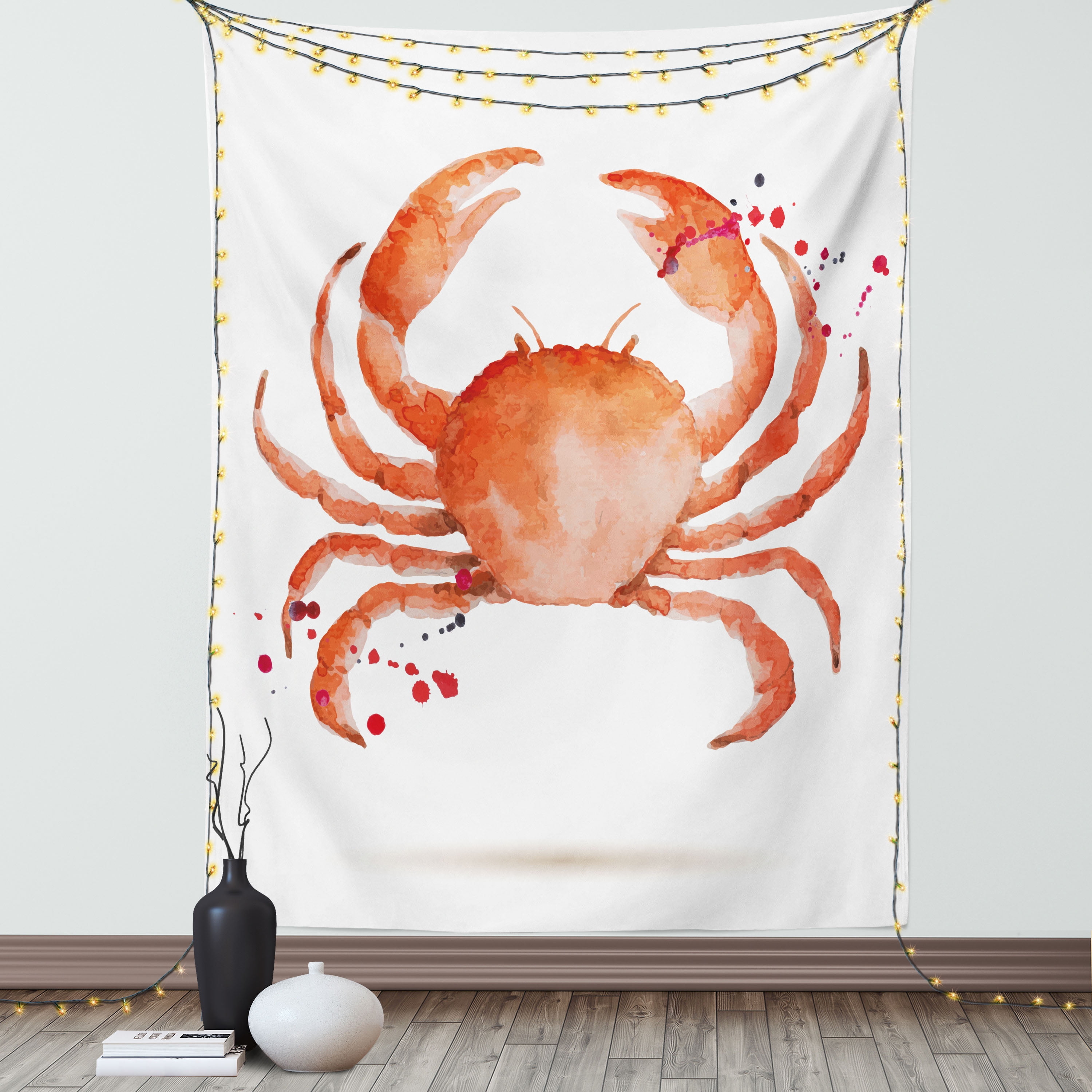Crabs Decor Tapestry, Sea Animals Theme Watercolor Style Effect a Big ...