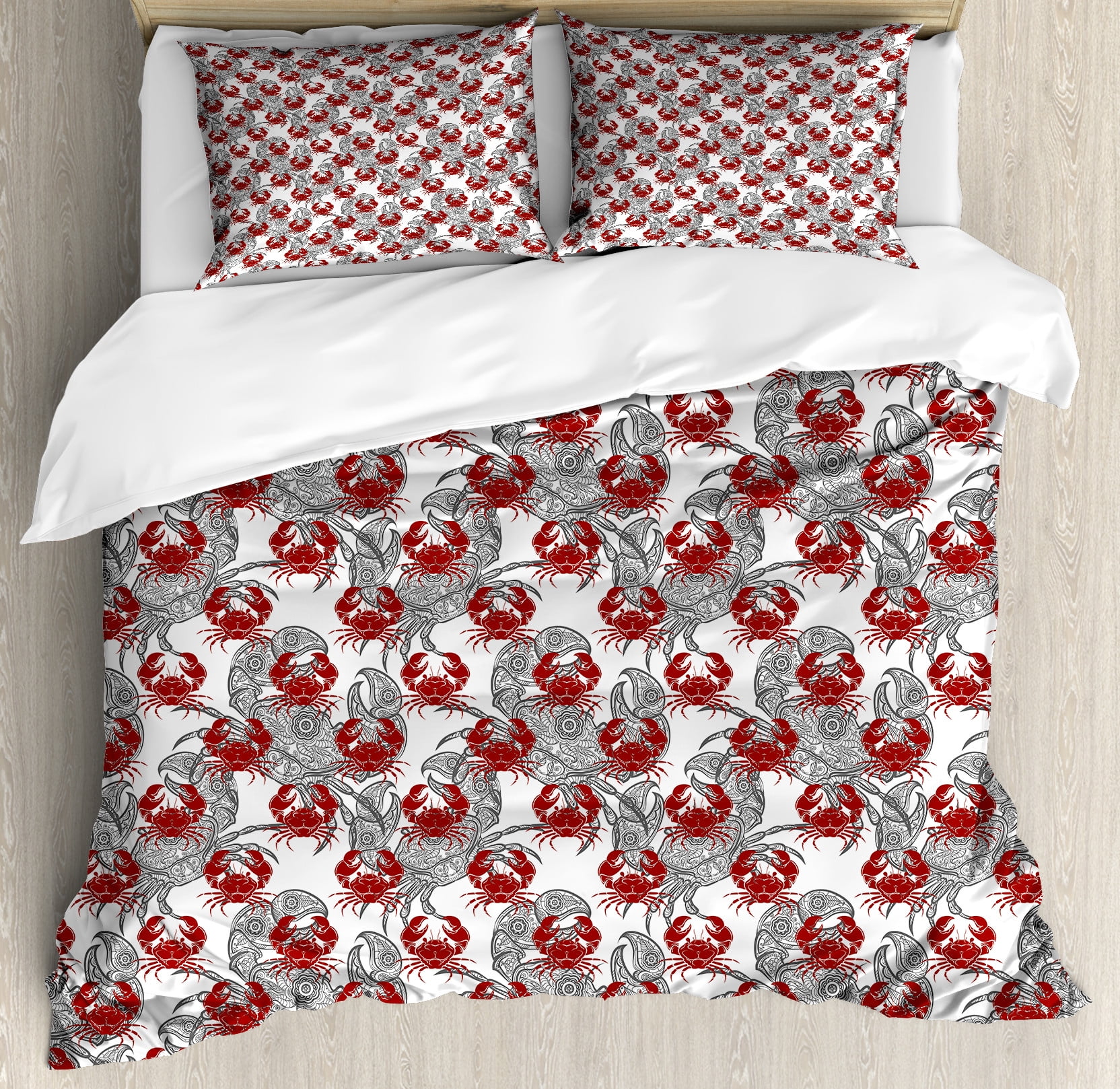 Crabs Duvet Cover Set, Sea Animals Theme Illustration of Crabs on White ...