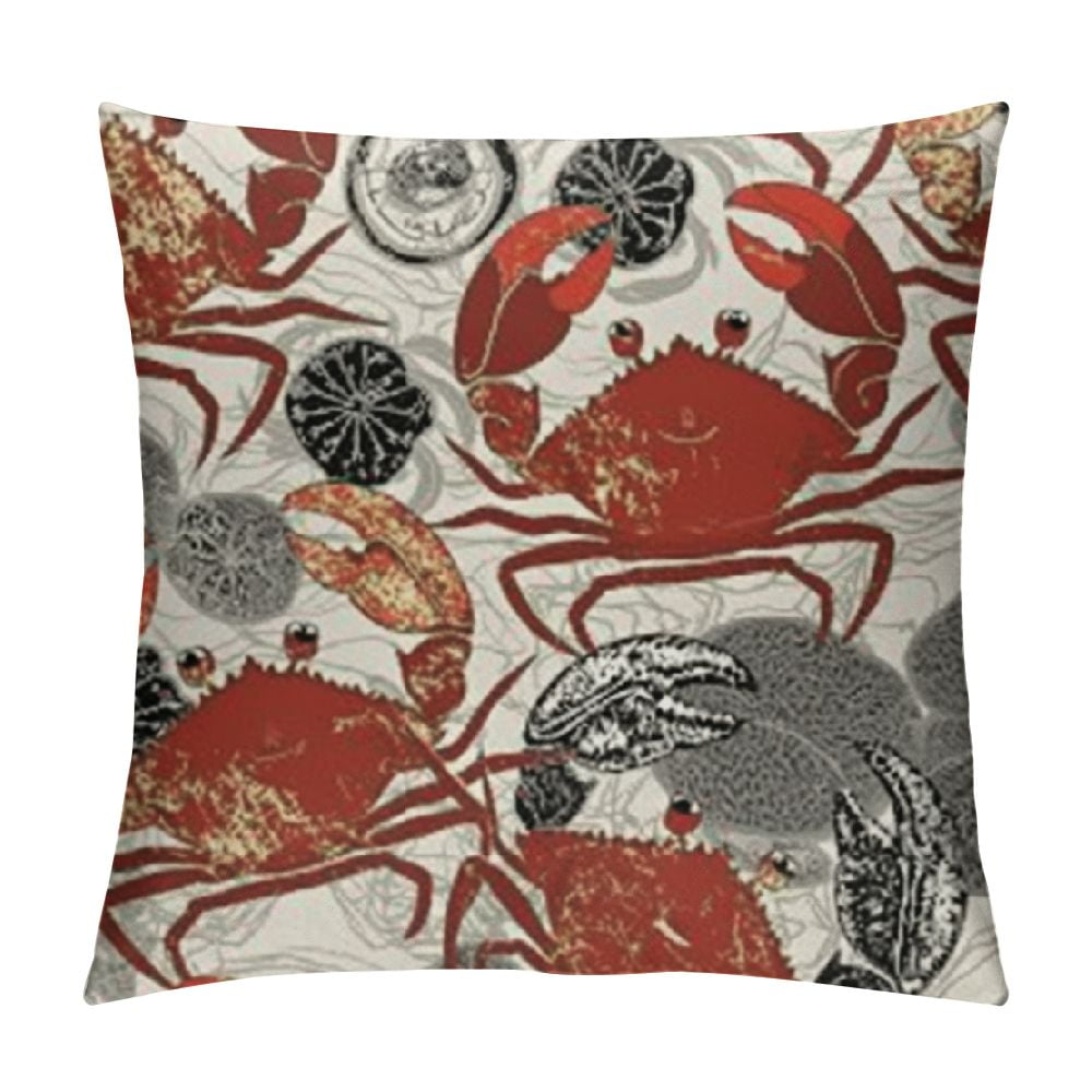 Crabs Fluffy Throw Pillow Cushion Cover, Sea Animals Theme Illustration ...