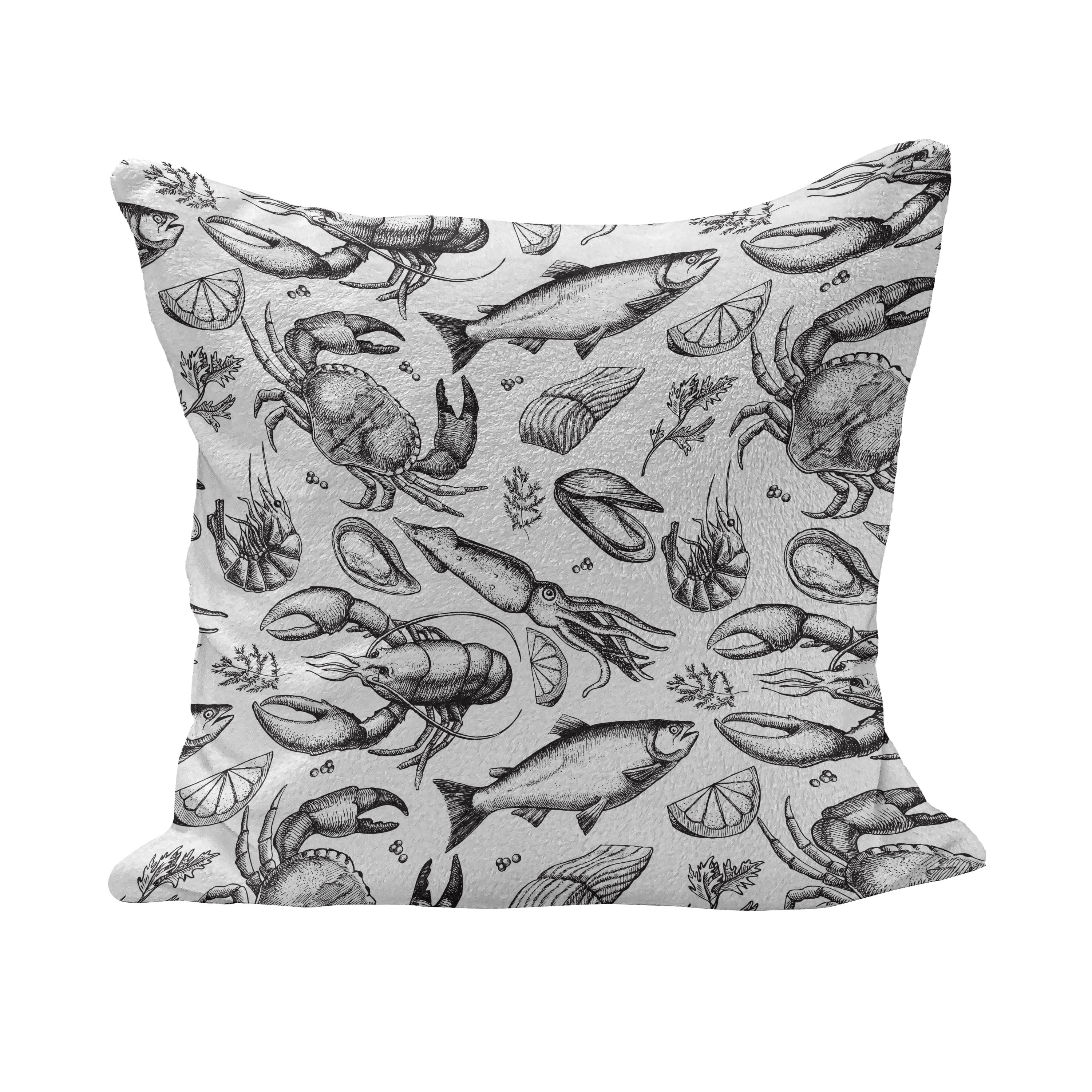 Crabs Fluffy Throw Pillow Cushion Cover, Sea Animals a Vintage ...