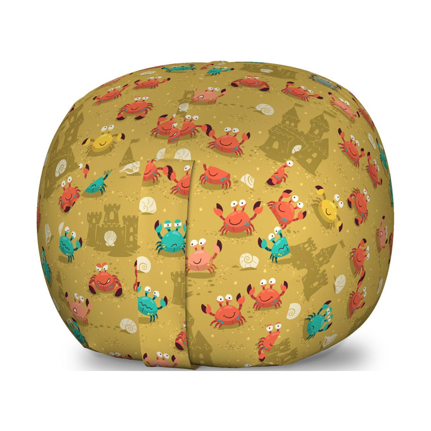 Crabs Storage Toy Bag Chair, Themed Cartoon Style Crabs and Shells and ...
