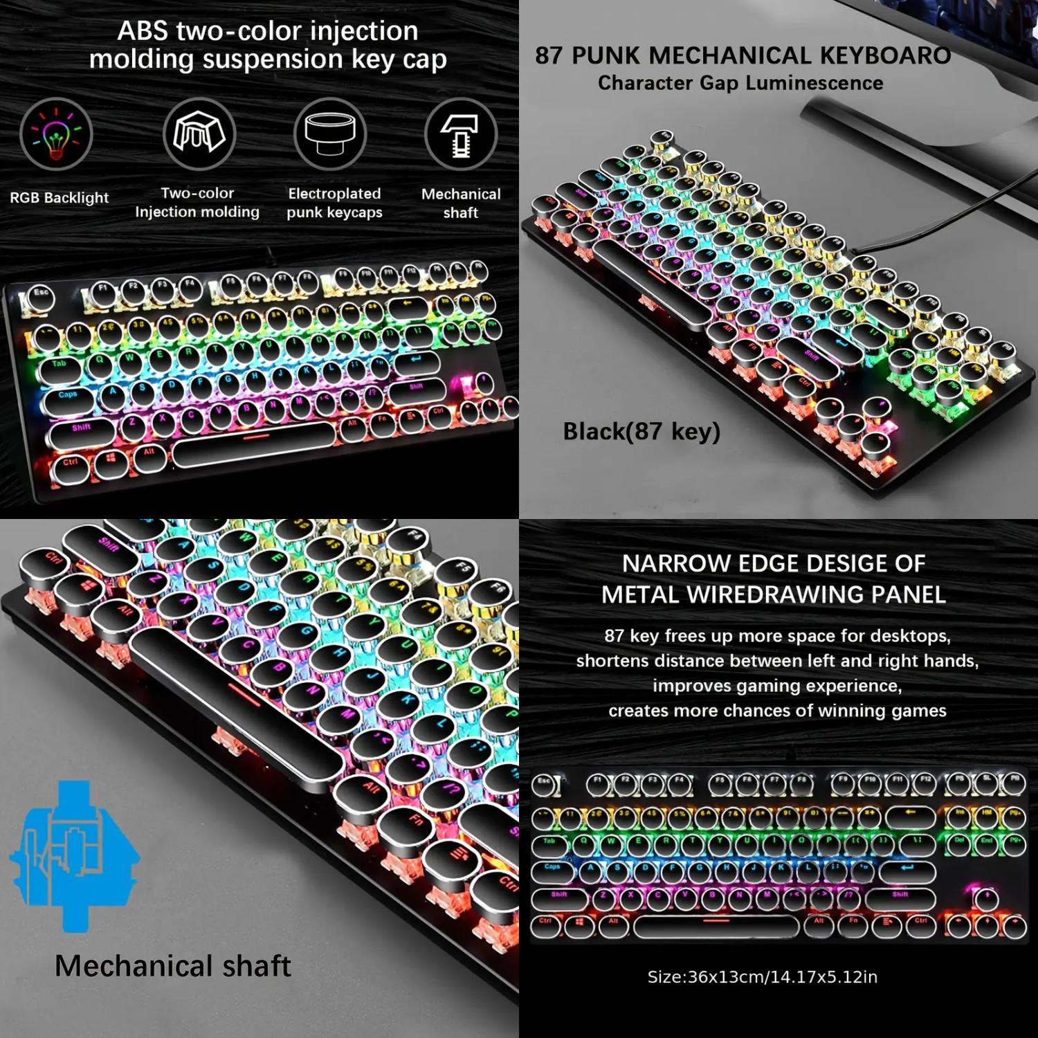 Crack K550 Punk 87-Key Gaming Mechanical Keyboard USB Wired Green Axis ...