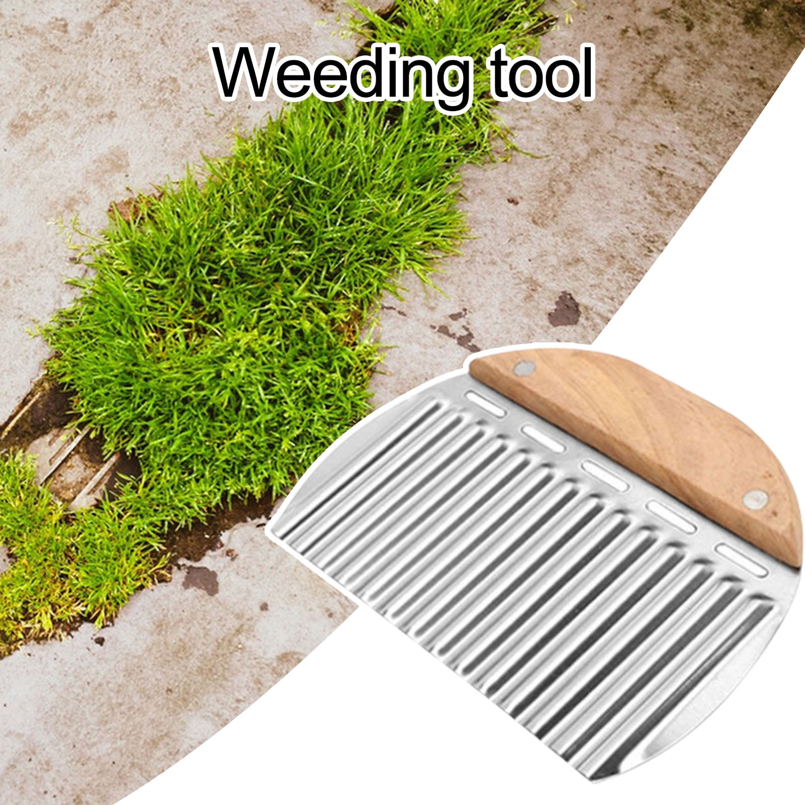 Crack Weeding Tool Stainless Steel Blade Weeder with Wooden Handle Wave Blade Manual Weeding ...